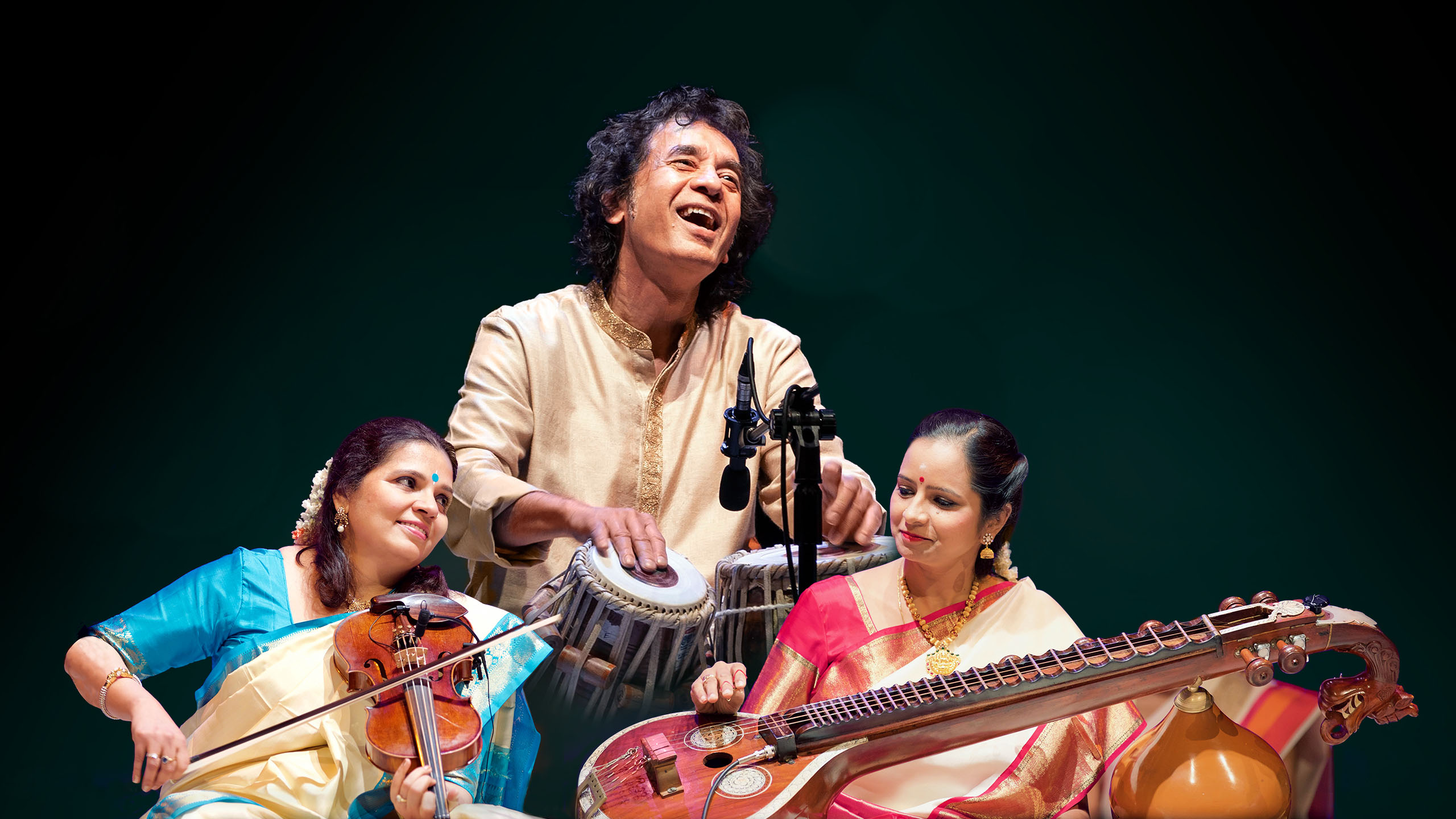 Zakir Hussain, Kala Ramnath, and Jayanthi Kumaresh in Triveni | Sydney Opera House